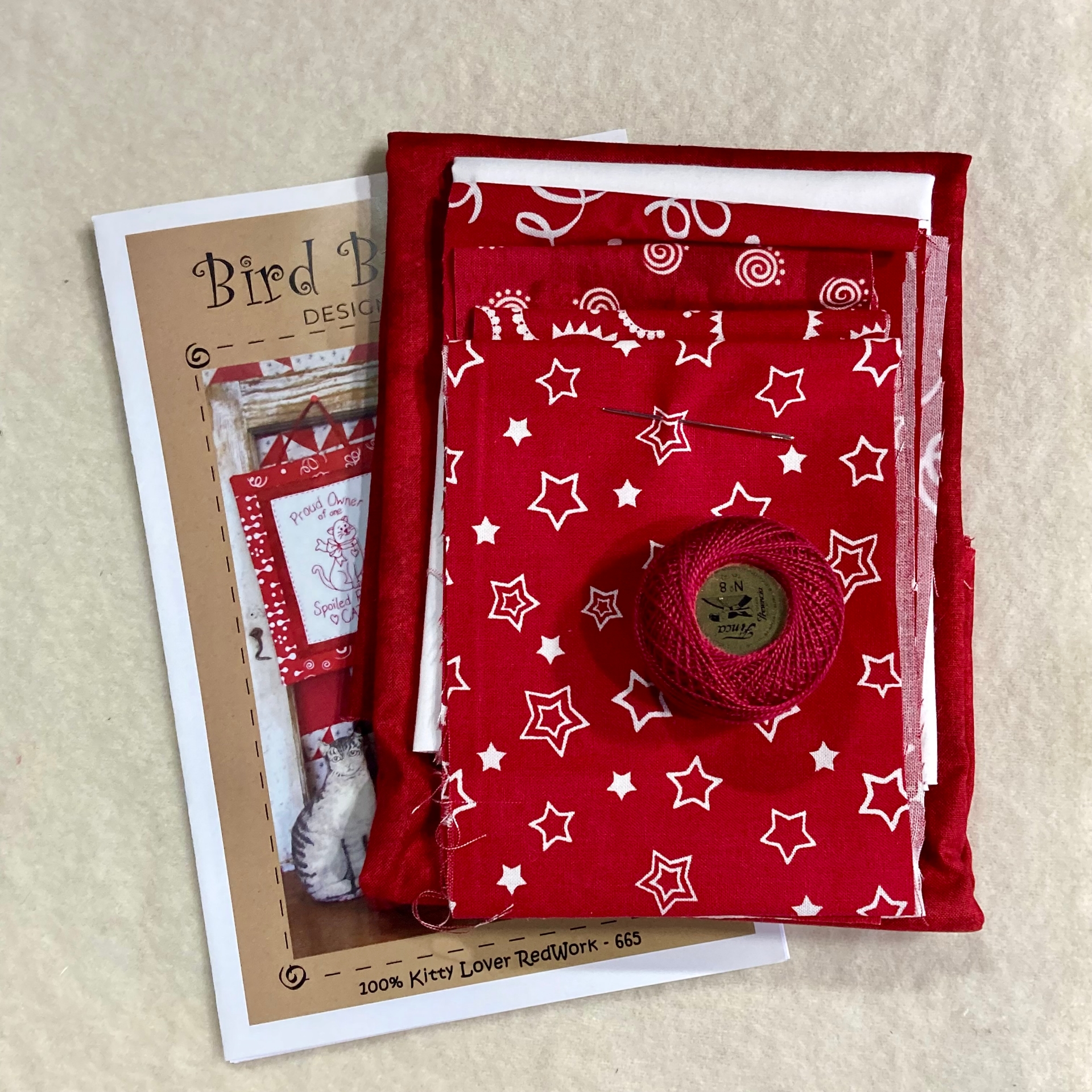 100% Kitty Lover RedWork - Hand Embroidery Complete Kit