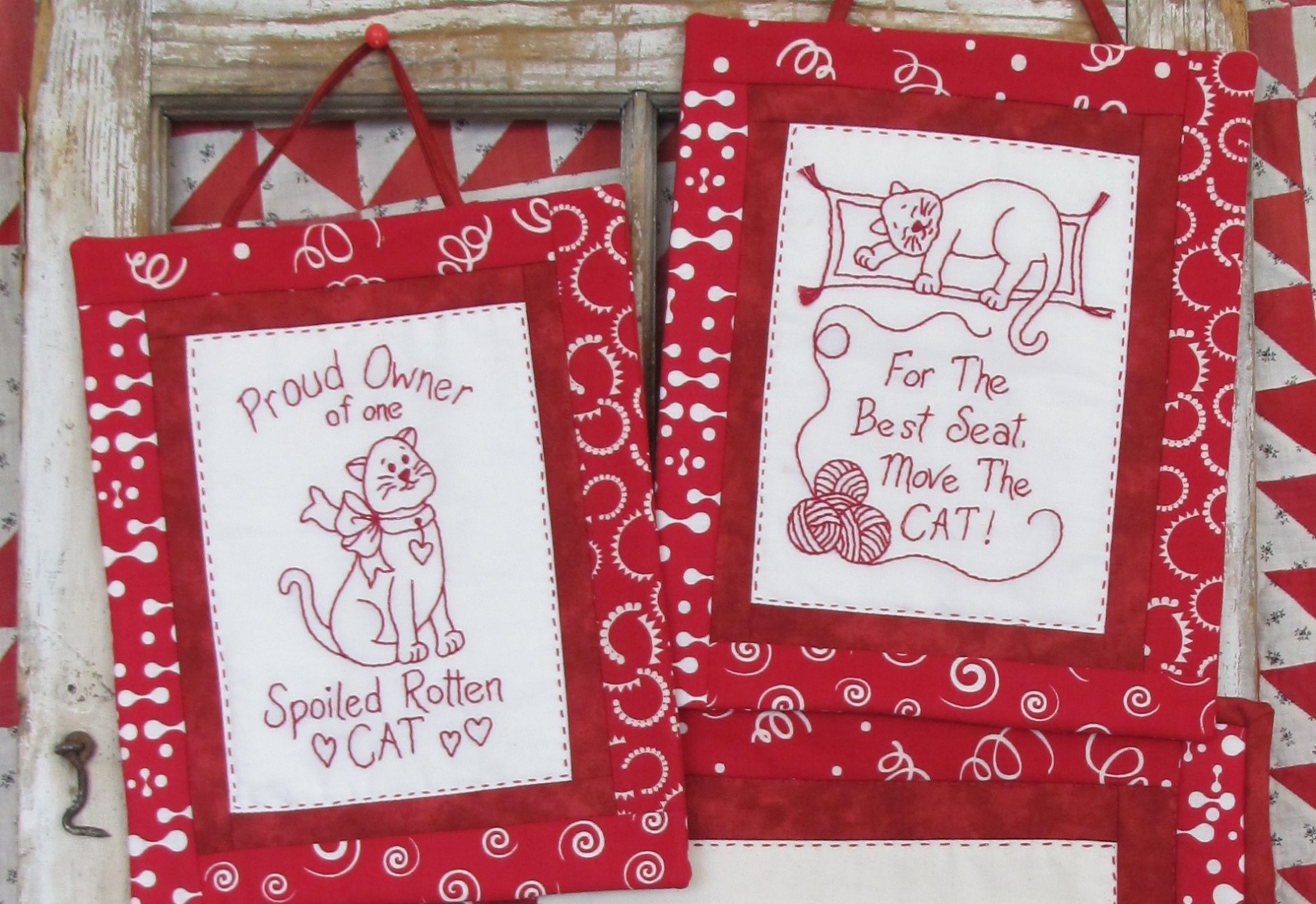 100% Kitty Lover RedWork - Hand Embroidery Complete Kit