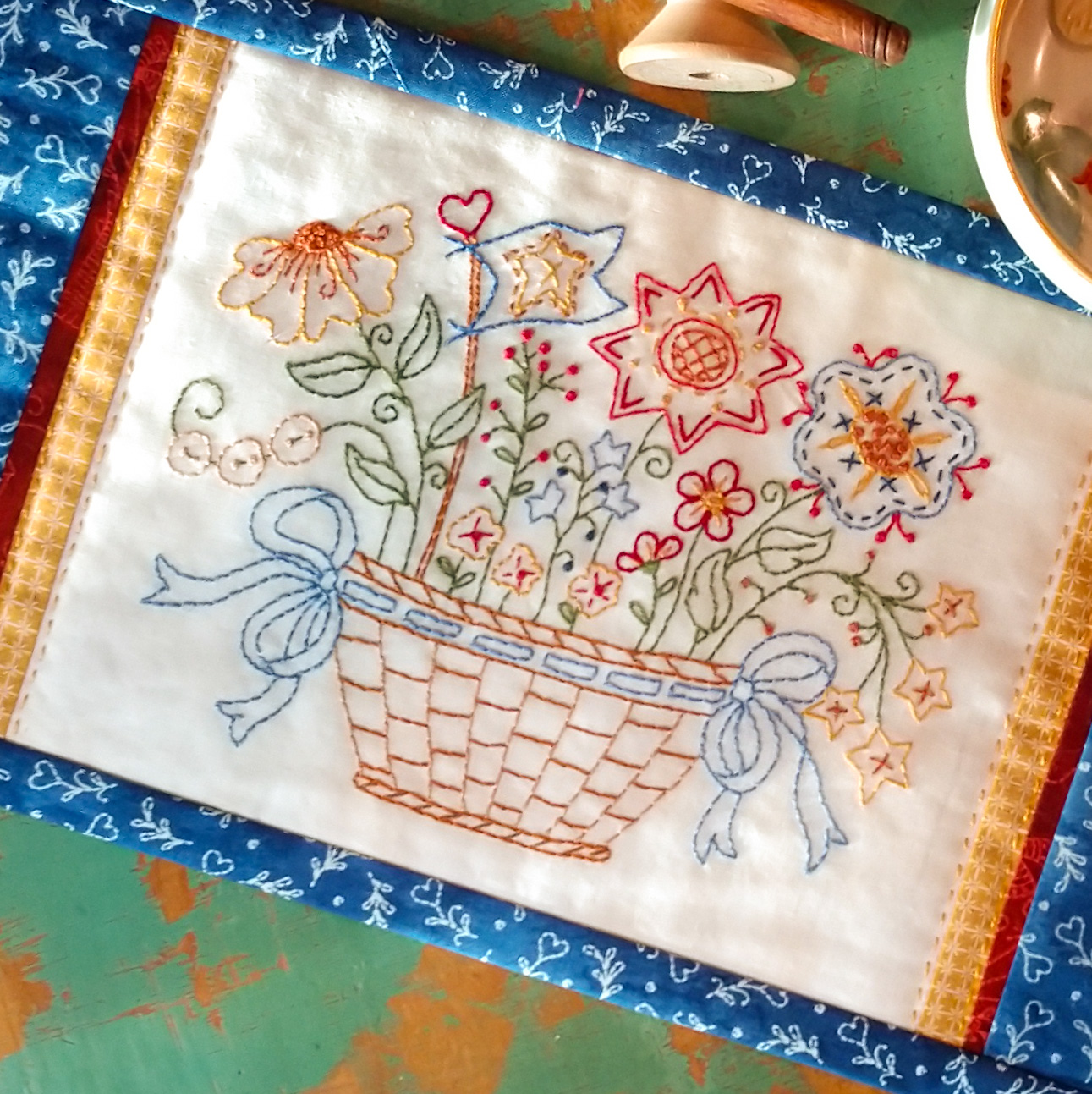 Summertime Basket of Flowers - Hand Embroidery Kit