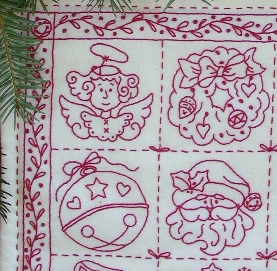 Holiday Nine-Patch RedWork - Hand Embroidery Kit
