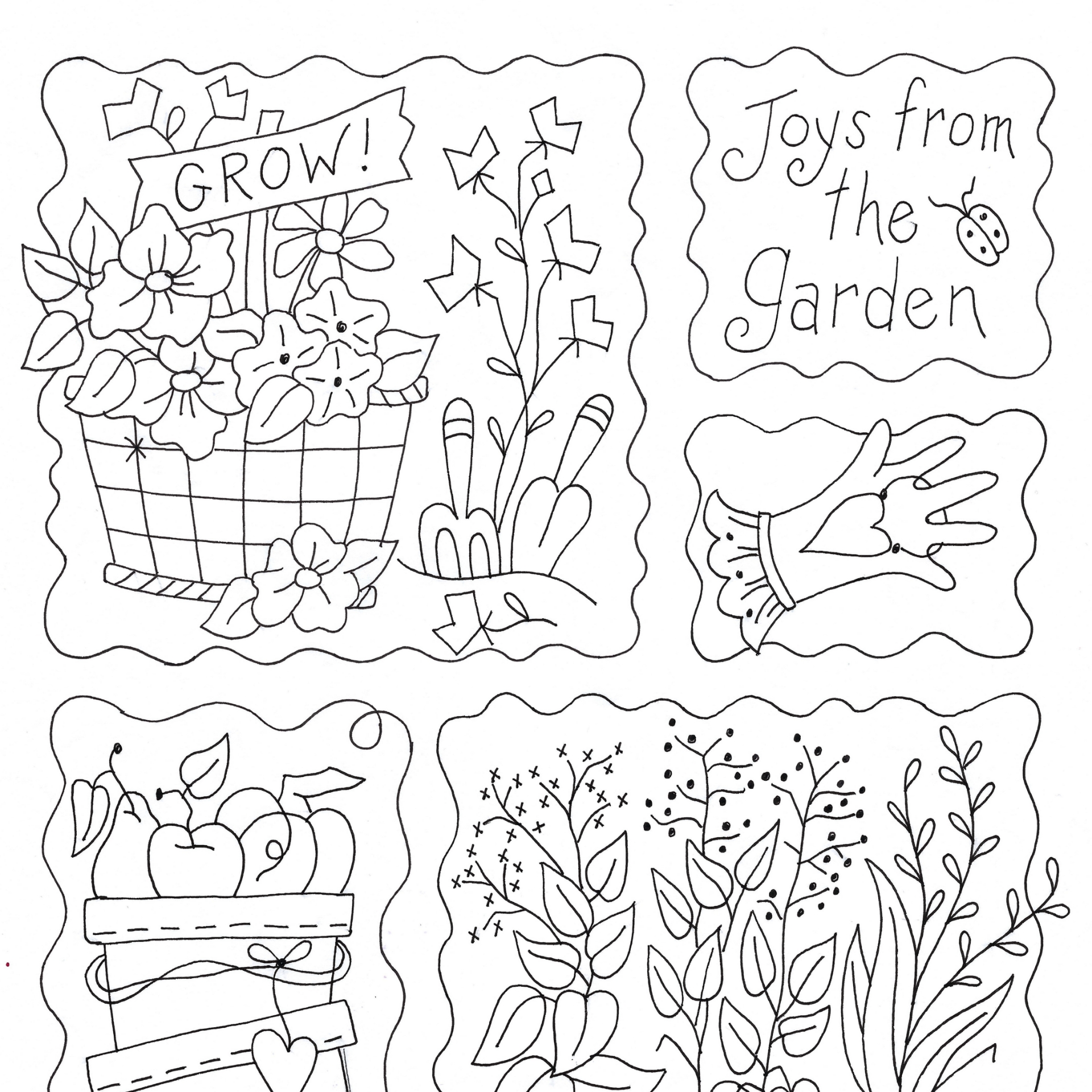 Joys From the Garden Redwork - Hand Embroidery Pattern - Shipped