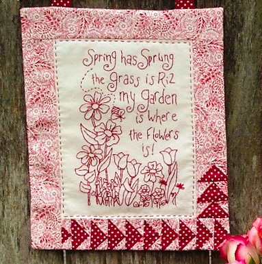 Spring Garden RedWork - Hand Embroidery Pattern - Download