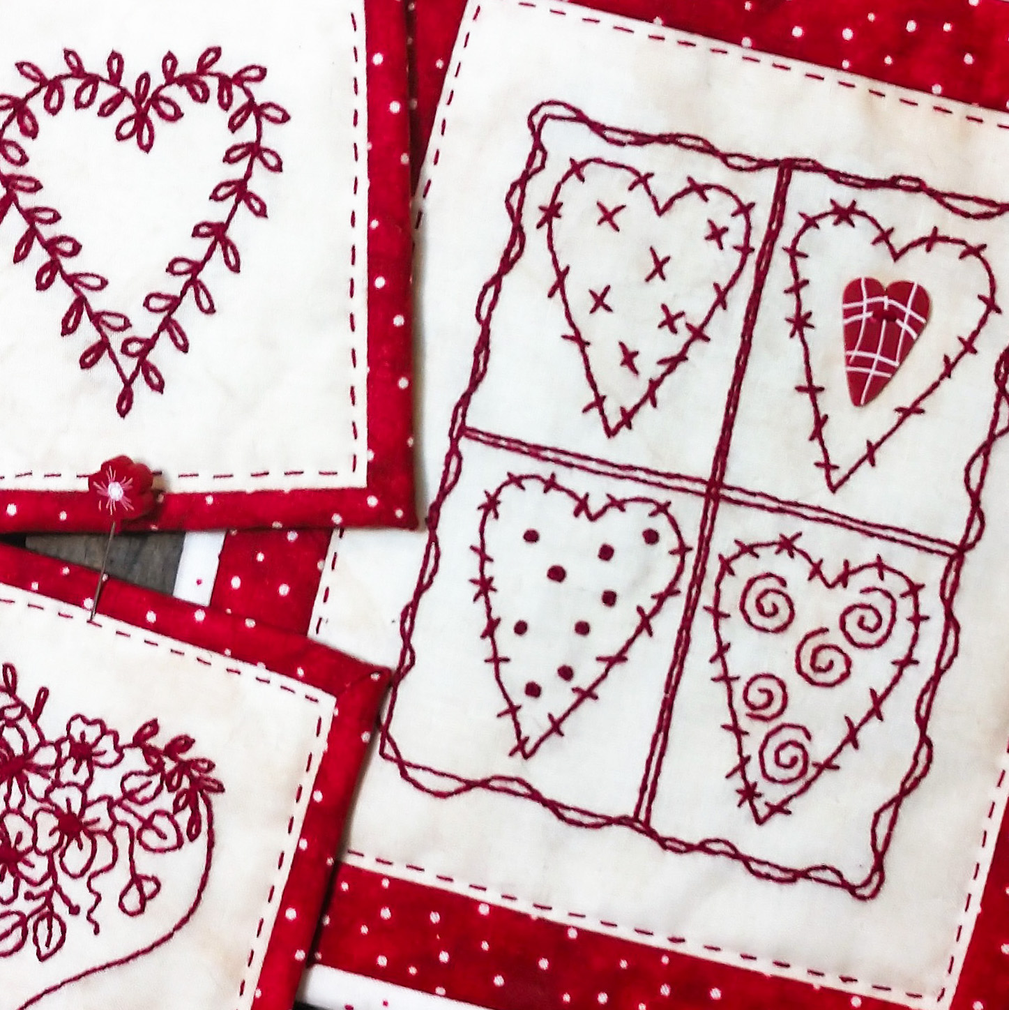 Patchwork Hearts - Hand Embroidery Pattern - Shipped