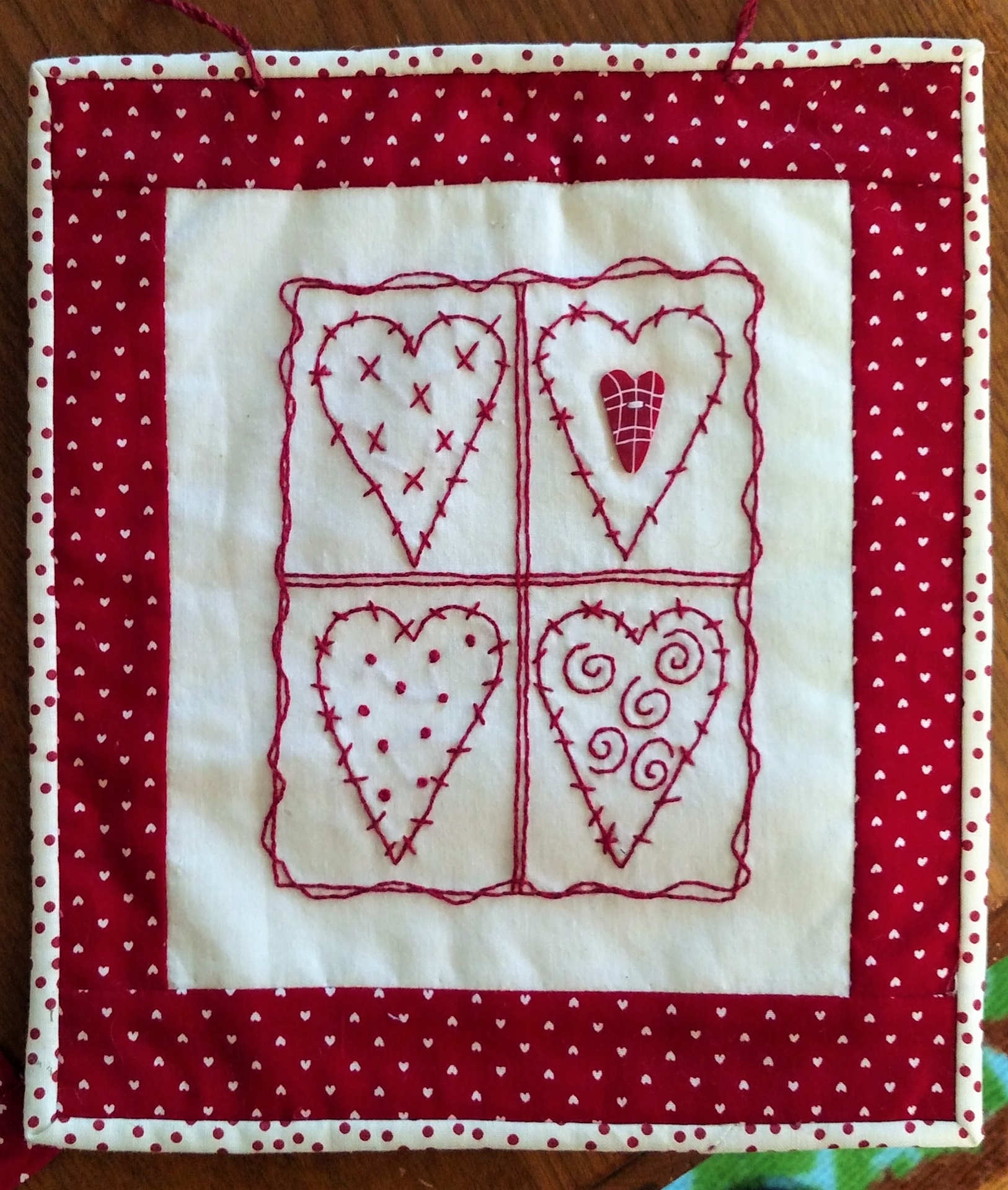 Patchwork Hearts - Hand Embroidery Pattern - Shipped