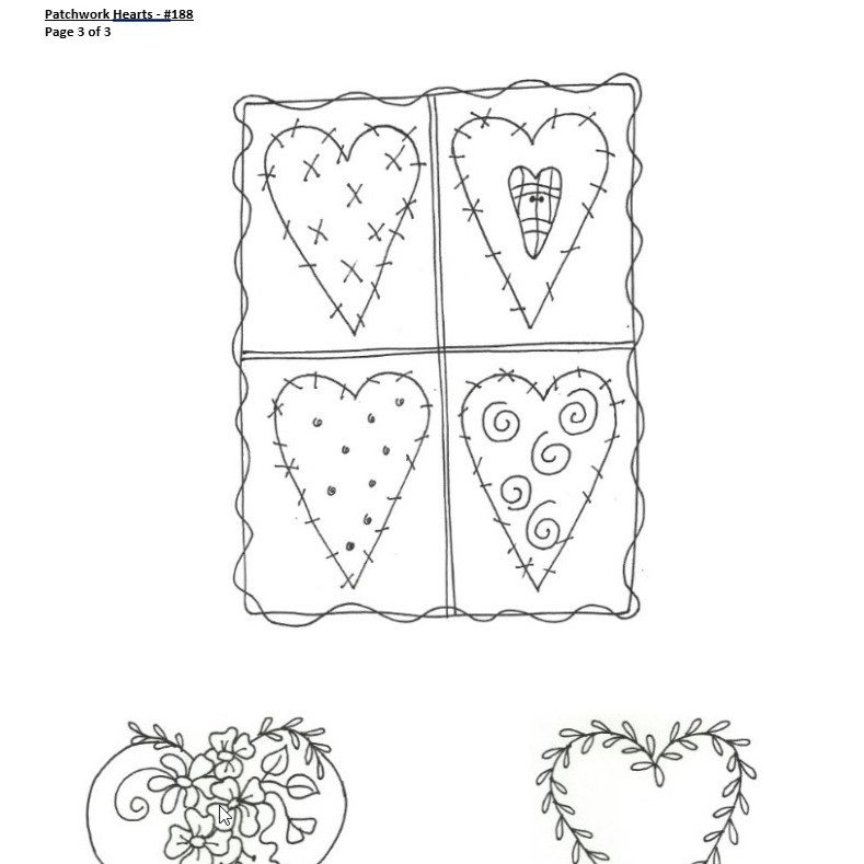 Patchwork Hearts - Hand Embroidery Pattern - Shipped
