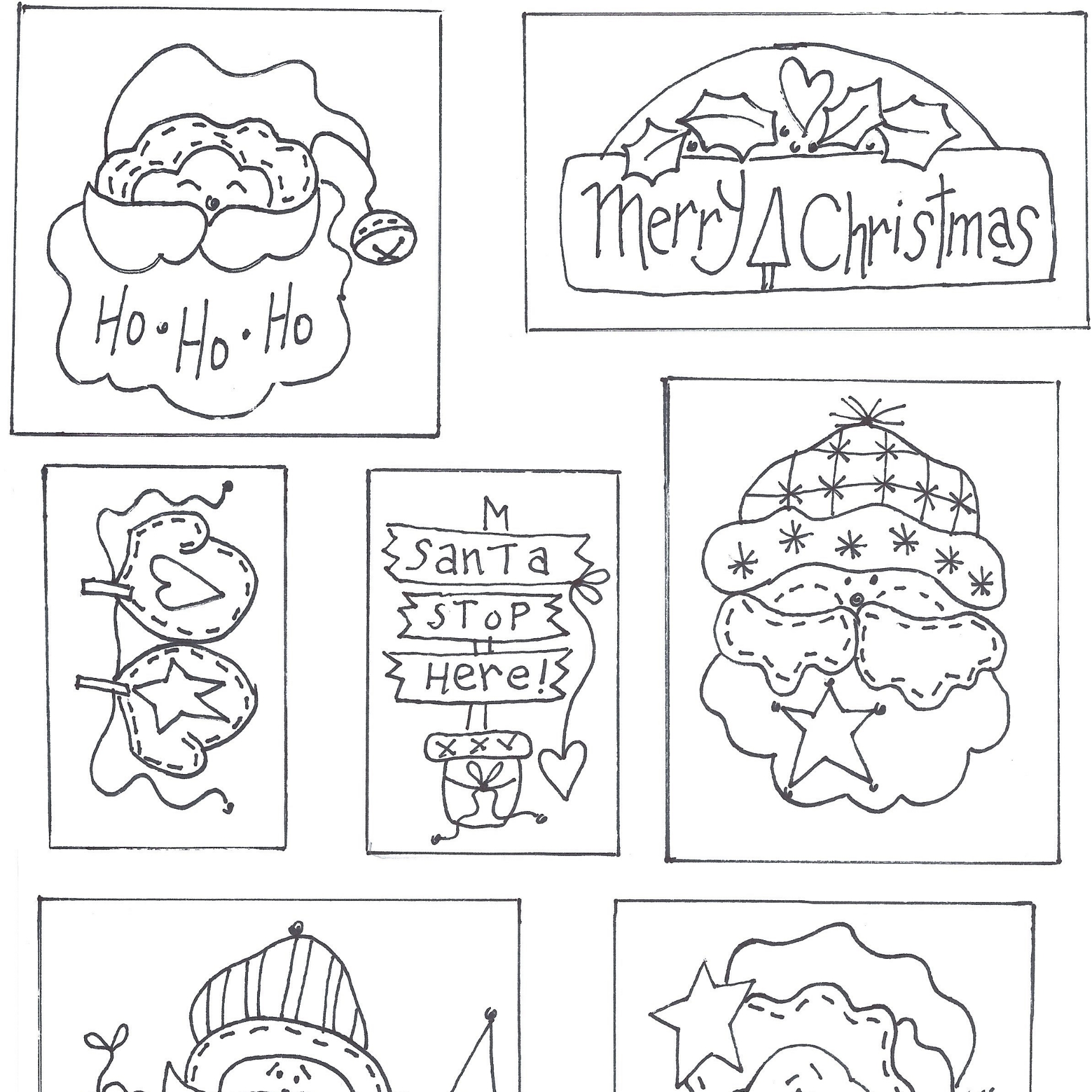 Santa RedWork - Set of 10 Ornaments - Hand Embroidery Pattern - Download