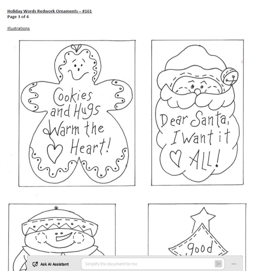 Holiday Words RedWork Ornaments - Hand Embroidery Pattern - Download