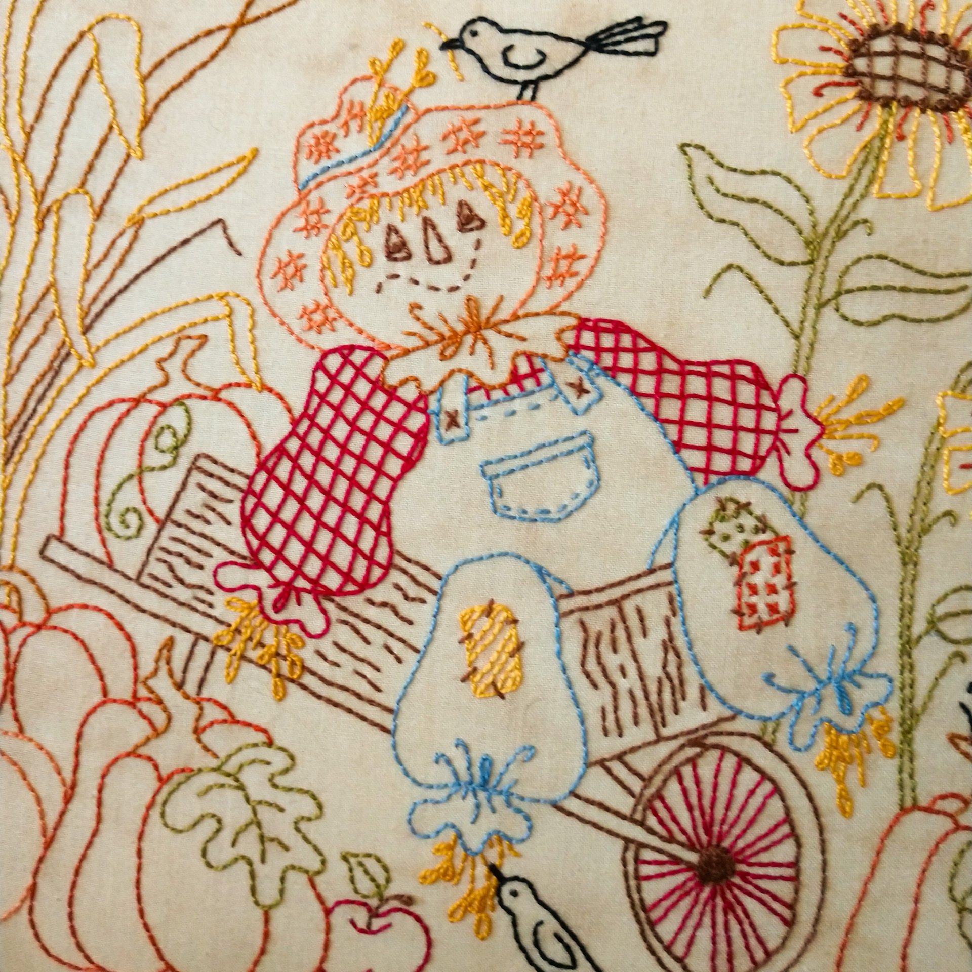 Scarecrow In Wheelbarrow - Hand Embroidery Pattern - Download