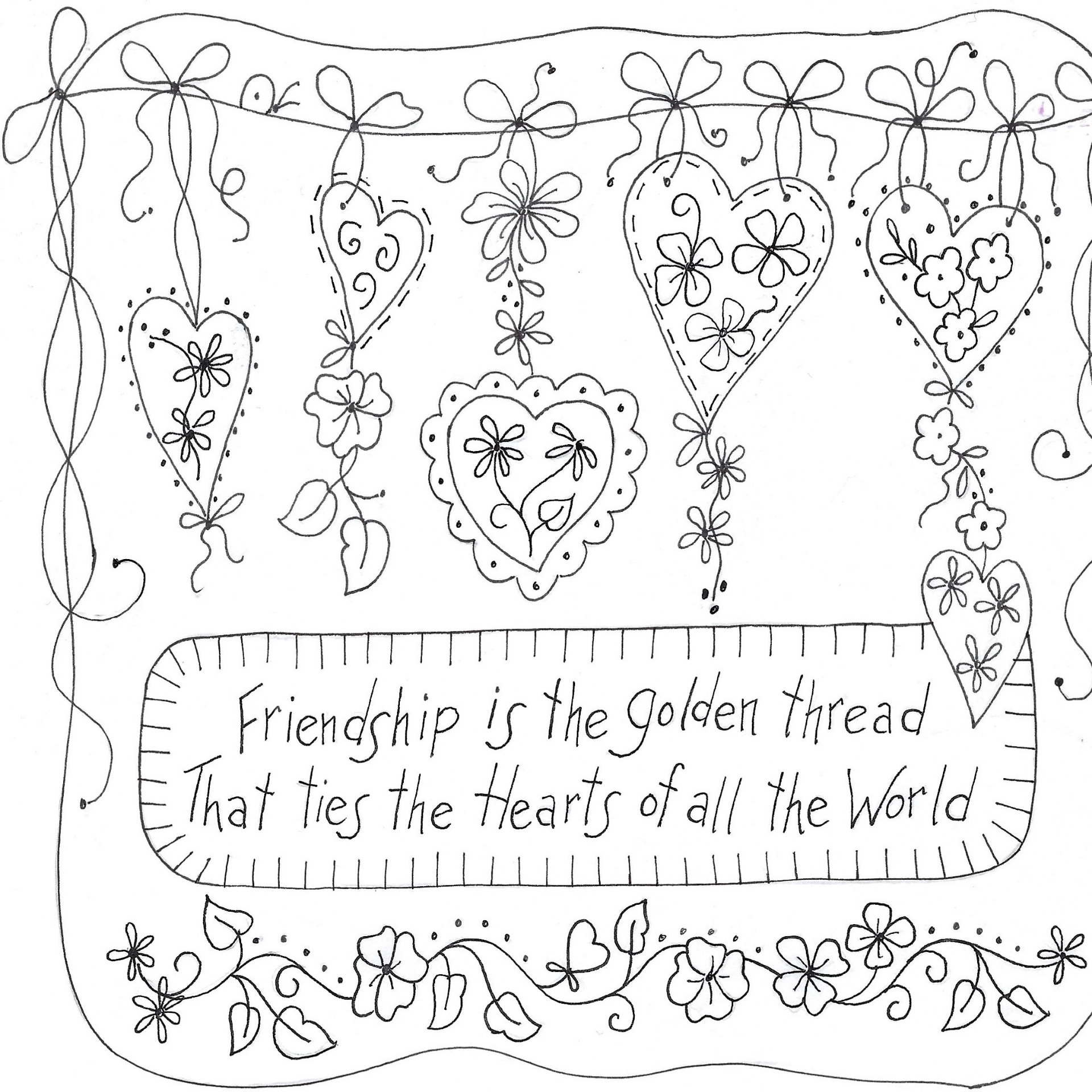 Friendship Ties the Hearts - Hand Embroidery Pattern - Download