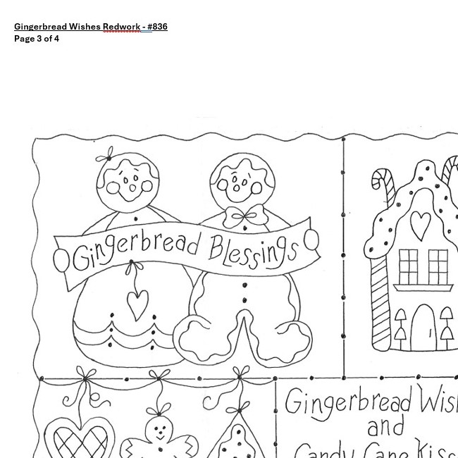 Gingerbread Wishes RedWork - Hand Embroidery Pattern - Download