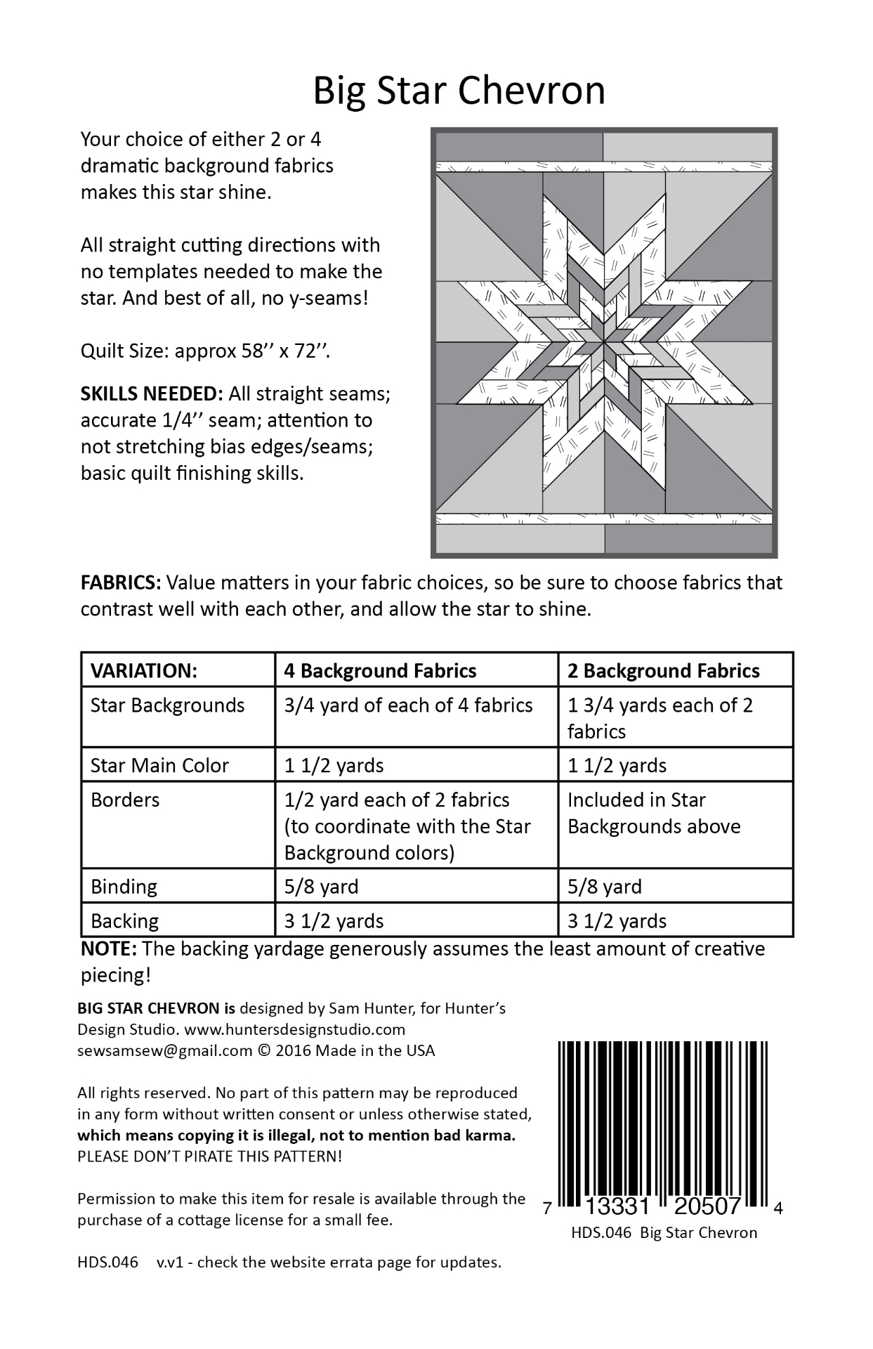 Big Star Chevron - Quilt Pattern